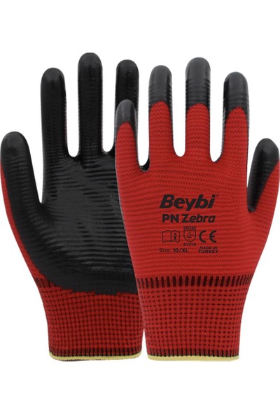 Beybi Pn Zebra Kırmızı Polyester Örme Nitril Eldiven (10/XL) Beybi Pn Zebra Kırmızı Polyester Örme Nitril Eldiven (10/XL)