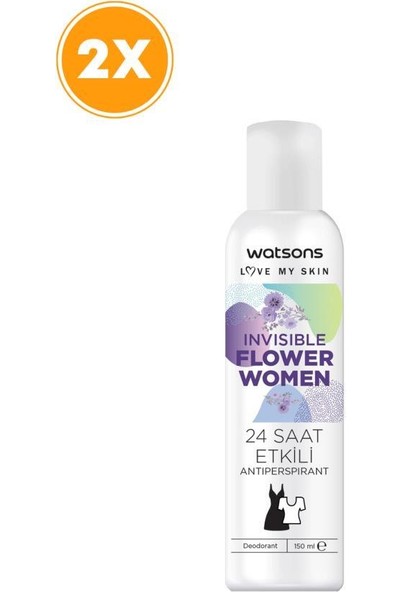 Watsons Invisible Flower 24 Saat Etkili Kadın Deodorant 150 ml X2 Adet Watsons Invisible Flower 24 Saat Etkili Kadın Deodorant 150 ml X2 Adet