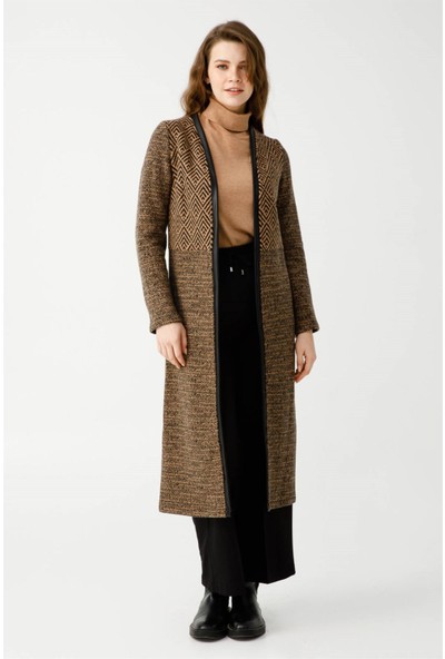 Esswaap Moher Kumaş Deri Detaylı Önü Açık Uzun Hırka Camel Esswaap Moher Kumaş Deri Detaylı Önü Açık Uzun Hırka Camel