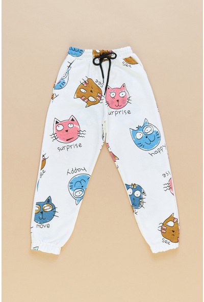FullaModa Kedi Baskılı Jogger Çocuk Eşofman Altı