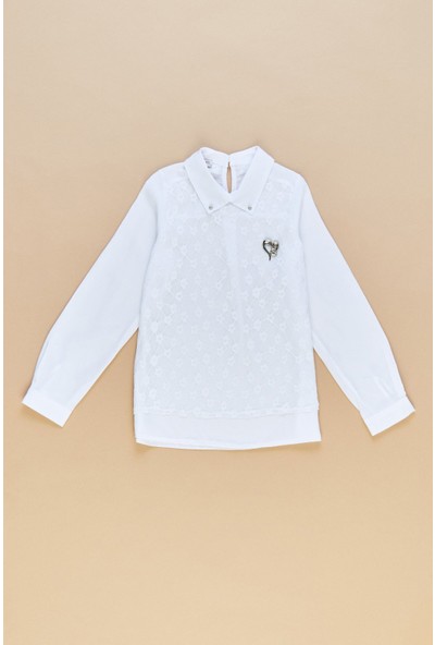 FullaModa Broş Ayrıntılı Çocuk Güpür Gömlek