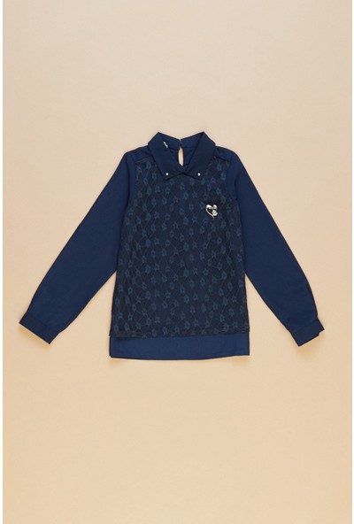 FullaModa Broş Ayrıntılı Çocuk Güpür Gömlek