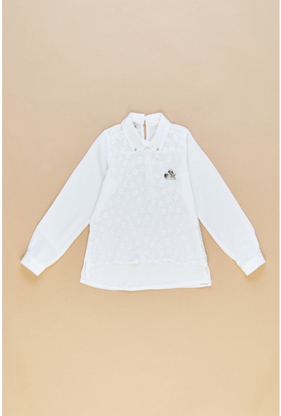 FullaModa Broş Ayrıntılı Çocuk Güpür Gömlek