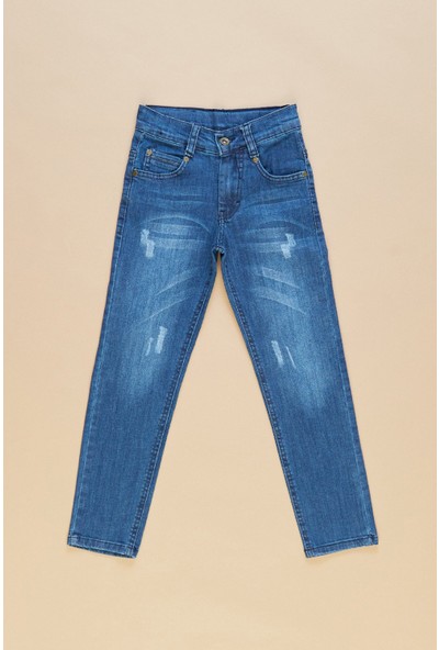 FullaModa Eskitme Görünümlü Çocuk Kot Pantolon
