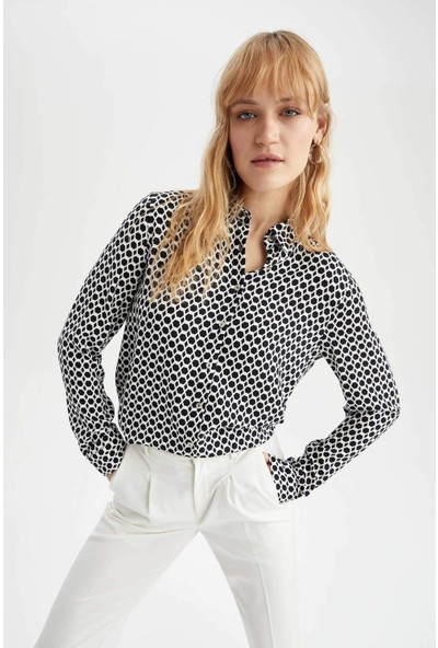 DeFacto Regular Fit Gömlek Yaka Desenli Uzun Kollu Gömlek I8266AZ22SM