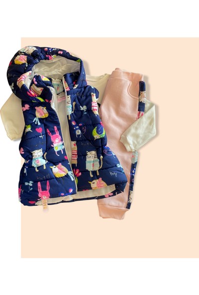 Petit A Petit Hayvancık Baskılı Şişme Yelekli Eşofman Takım