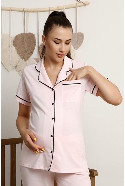 Ladymina Pembe Hamile Lohusa Pijama Takımı