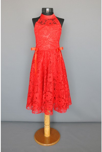 White Albeni Kids White Albeni Kids kız Çocuk Dantel Kloş Model Kırmızı Abiye Elbise