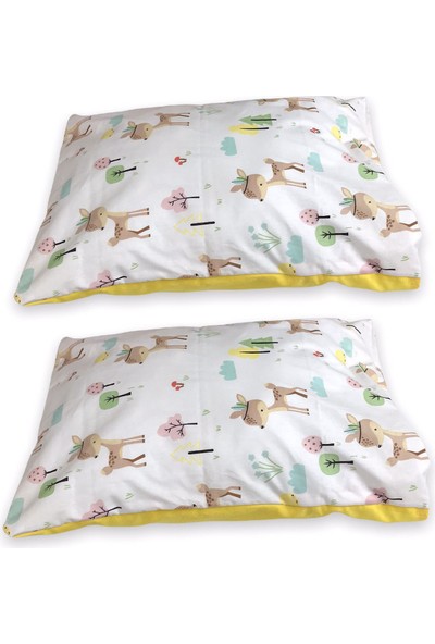 Bebek Özel Pamuklu 2'li Bebek Yastık Kılıfı (35 x 45 Cm) Karaca/sarı (Fermuarsız)