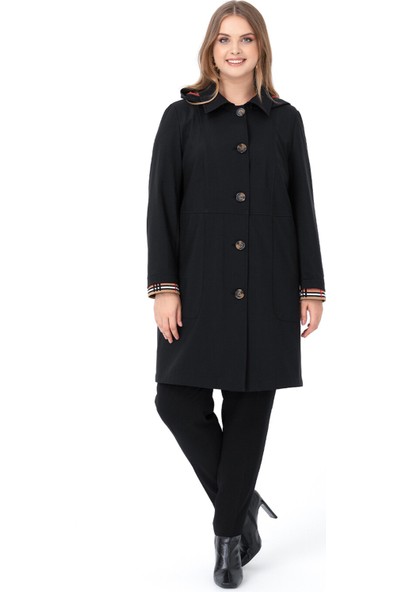 Galaxi Kadın Büyük Beden Astarı Desenli Trençkot 3051003 Siyah Galaxi Kadın Büyük Beden Astarı Desenli Trençkot 3051003 Siyah