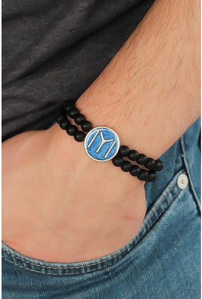 Giraffe Mavi Renk Metal Kayı Boyu Tasarımlı Siyah Renk Mat Oniks Doğal Taş Erkek Bileklik Giraffe Mavi Renk Metal Kayı Boyu Tasarımlı Siyah Renk Mat Oniks Doğal Taş Erkek Bileklik