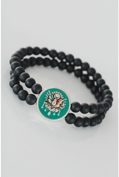 Giraffe Yeşil Renkli Metal Üzerine Osmanlı Arma Figürlü Siyah Renk Çift Sıra Doğal Taş Erkek Bileklik Giraffe Yeşil Renkli Metal Üzerine Osmanlı Arma Figürlü Siyah Renk Çift Sıra Doğal Taş Erkek Bileklik