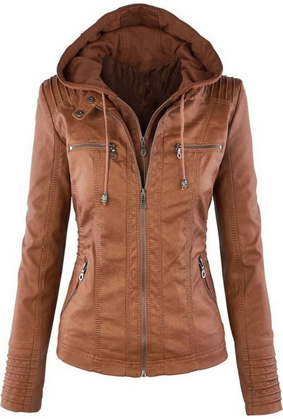 Vandor Girls Vandorgirls Kadın Pu Deri Ceket Motosiklet Zip Up Hoody Ceket Günlük Dış Giyim Kış (Yurt Dışından)