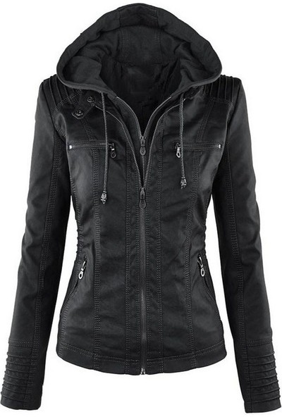 Vandorgirls Kadınlar İçin Günlük Deri Ceket - Siyah (Yurt Dışından)