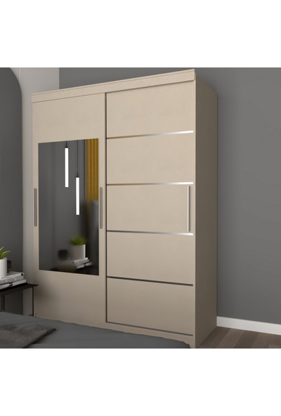 Yilwood Sürgülü Gardırop 140 cm Koton Vizon