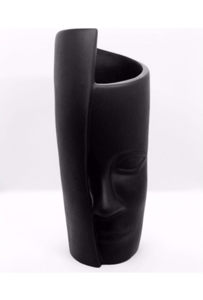Isem Tek Yüz Dekoratif Vazo Mat Siyah