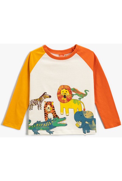 Koton Hayvanlar Baskılı Uzun Kollu Tişört Pamuklu