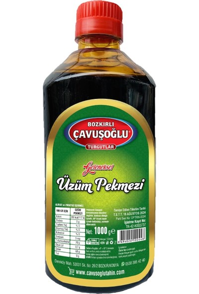 Bozkırlı Çavuşoğlu Üzüm Pekmezi Glukoz Içermez 1000 gr