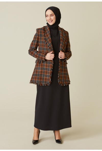 SETRMS Kahverengi Ekose Desen Tüvit Blazer Ceket 2217118
