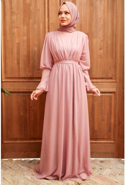 Neva Style Tesettürlü Abiye Elbise - Simli Pudra Tesettür Abiye Elbise 5367PD Neva Style Tesettürlü Abiye Elbise - Simli Pudra Tesettür Abiye Elbise 5367PD