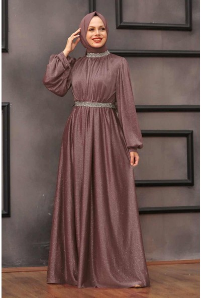 Neva Style Tesettürlü Abiye Elbise - Simli Vizon Tesettür Abiye Elbise 5501V Neva Style Tesettürlü Abiye Elbise - Simli Vizon Tesettür Abiye Elbise 5501V