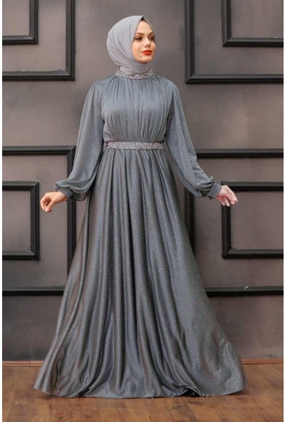 Neva Style Tesettürlü Abiye Elbise - Simli Gri Tesettür Abiye Elbise 5501GR Neva Style Tesettürlü Abiye Elbise - Simli Gri Tesettür Abiye Elbise 5501GR