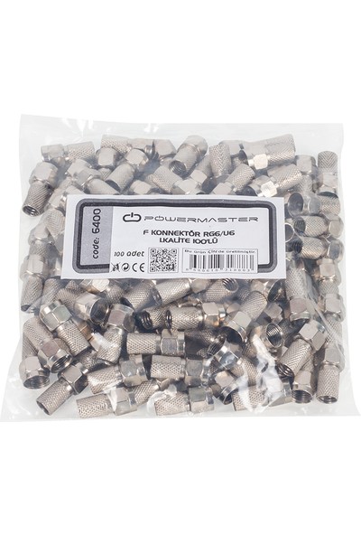 Powermaster F Konnektör Rg6/u6 22MM Siyah Contalı 100'LÜ Poşet (6500 Muadil)