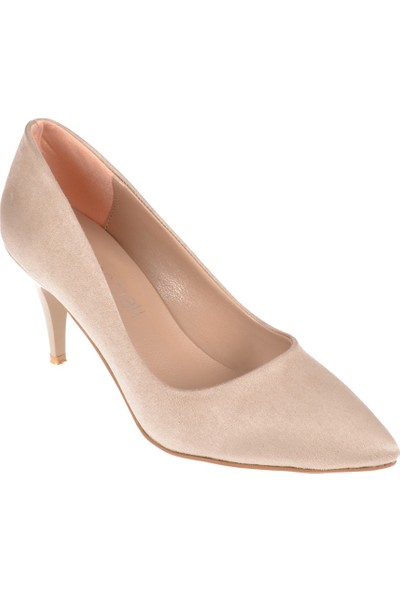 Pullman Kadın Topuklu Ayakkabı Stiletto 1003 Ten Nubuk