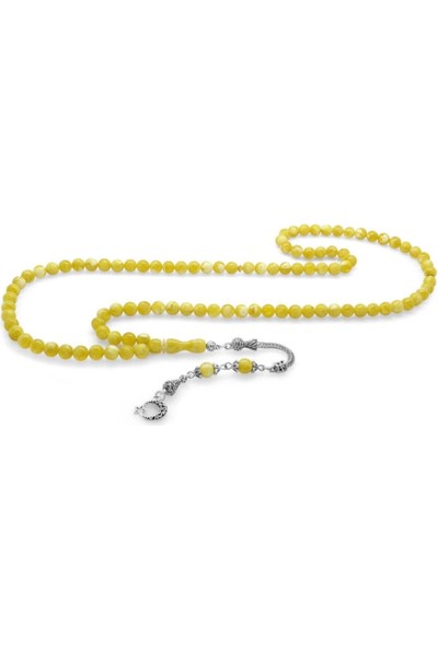 Trend Natural Alpaka Püsküllü 8x8 mm Küre Kesim Hareli Sarı 99LUK Beyrut Damla Tesbih