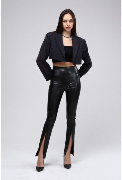 Grenj Fashion Grenj FashionSiyah Önü Yırtmaçlı Çıma Dikişli Kalın Şardonlu Yüksek Bel Deri Pantolon Tayt Grenj Fashion Grenj FashionSiyah Önü Yırtmaçlı Çıma Dikişli Kalın Şardonlu Yüksek Bel Deri Pantolon Tayt