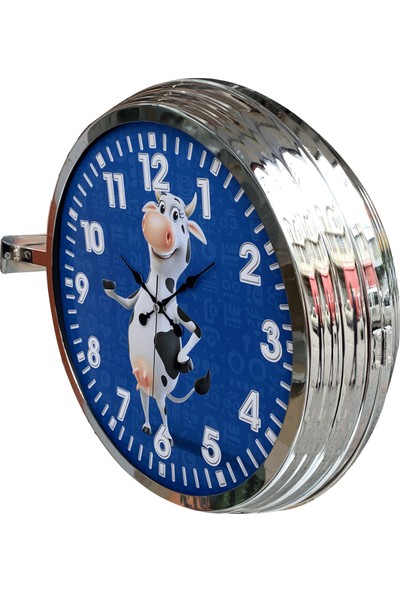 Platin Saat 40 cm Krom Metal Inek Istasyon Duvar Saati