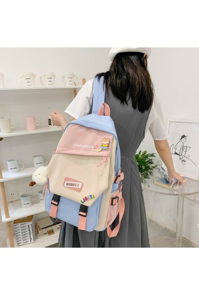 Incendio 2022 Yeni Kore Tarzı Lise Okul Çantası Sen Serisi Kontrast Renkli Sırt Çantası Gündelik Çanta Mavi Kolye Olmadan (Yurt Dışından)