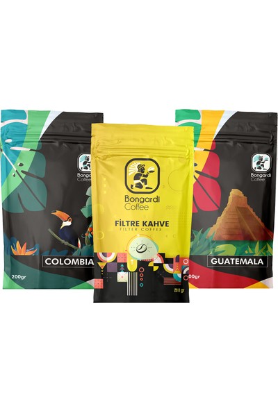 Bongardi Coffee Yöresel Filtre Kahve Seti 3'lü Kolombiya Guetemala Klasik Filtre