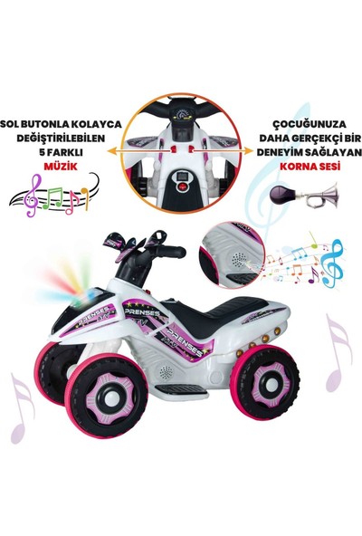 UJ Toys 9178 Ujtoys, Akülü Atv 6V Karınca Beyaz Prenses UJ Toys 9178 Ujtoys, Akülü Atv 6V Karınca Beyaz Prenses
