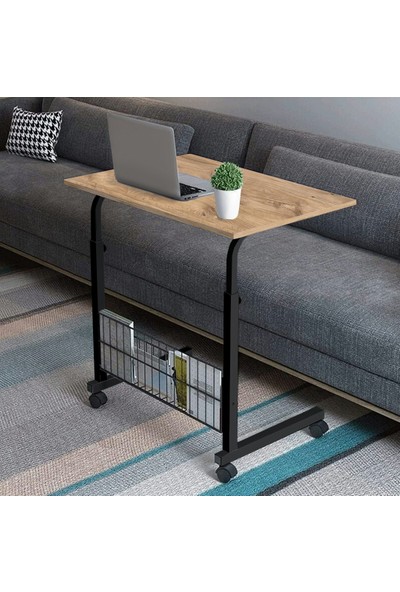SC Dizayn Kitaplıklı ve Yükseklik Ayarlı Laptop Sehpası ve Çalışma Masası Atlantik Çam Tekerli SC Dizayn Kitaplıklı ve Yükseklik Ayarlı Laptop Sehpası ve Çalışma Masası Atlantik Çam Tekerli