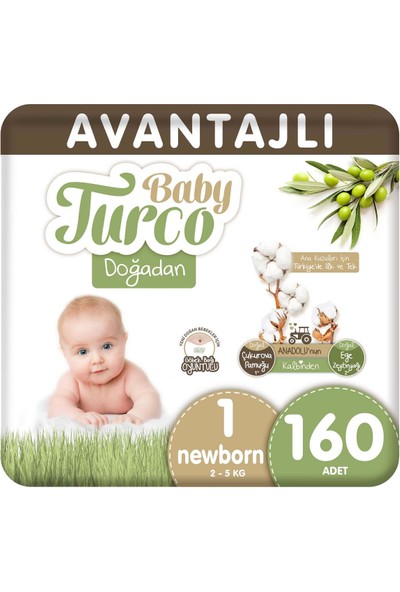 Baby Turco Doğadan Avantajlı Bebek Bezi 1 Numara 2 - 5 kg Yenidoğan 160'lı Baby Turco Doğadan Avantajlı Bebek Bezi 1 Numara 2 - 5 kg Yenidoğan 160'lı