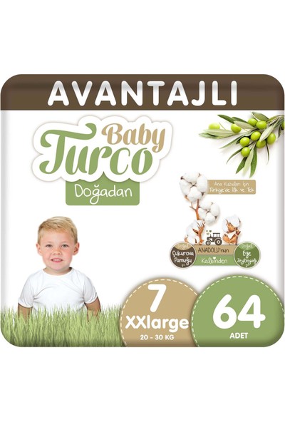 Baby Turco Doğadan Avantajlı Bebek Bezi 7 Numara 20 - 30 kg XXL 64'lü Baby Turco Doğadan Avantajlı Bebek Bezi 7 Numara 20 - 30 kg XXL 64'lü