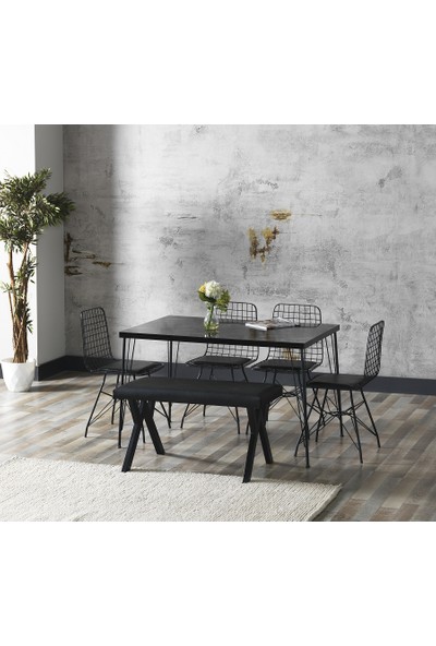 Trendy Assel Firuze Siyah Mermer Görünümlü Metal Ayaklı Mutfak Masası ve Bench Takımı Trendy Assel Firuze Siyah Mermer Görünümlü Metal Ayaklı Mutfak Masası ve Bench Takımı