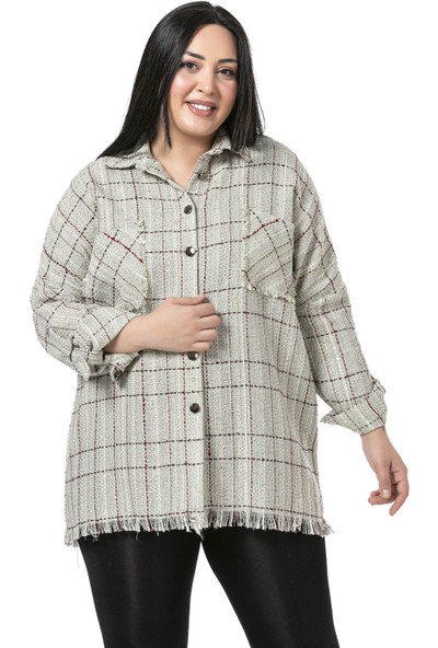 Disentis Modest Büyük Beden Katlamalı Kollu Cep ve Eteği Püskül Detaylı Yeşil Üstü Bordo Çizgili Gömlek Disentis Modest Büyük Beden Katlamalı Kollu Cep ve Eteği Püskül Detaylı Yeşil Üstü Bordo Çizgili Gömlek