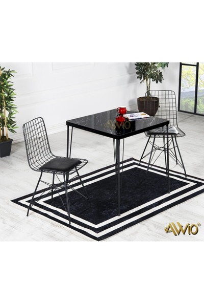Trendy Assel Helen 2 Kişilik Yemek Masası Takımı - Mutfak Masası Takımı (Siyah Mermer Görünümlü)