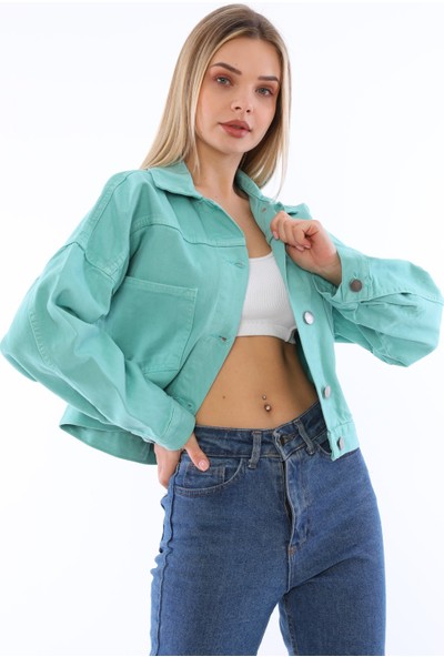 Fav Style Kadın Crop Denim Ceket Fav Style Kadın Crop Denim Ceket