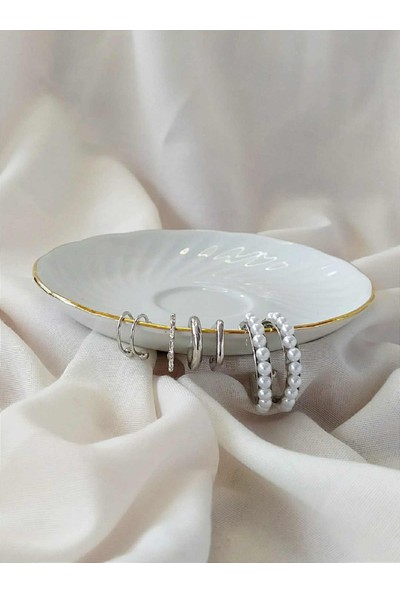 Eva Takı 8' Li Incili Gümüş Renkli Küpe Seti