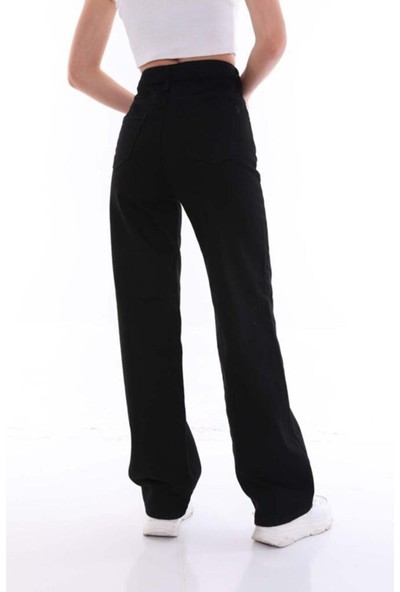 Nacar Çarşı Kadın Siyah Yüksek Bel Palazzo Jean Kot Pantolon