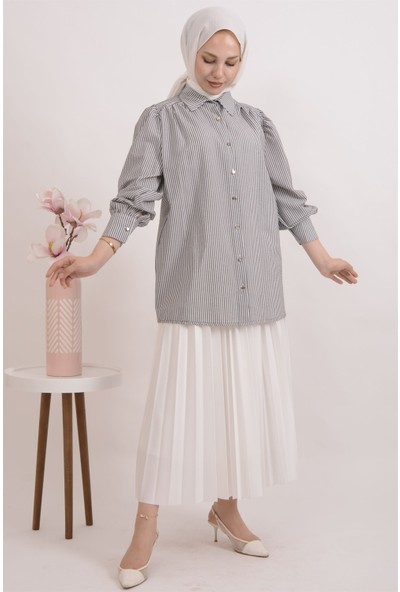 Koçin Butik Balon Kol Metal Düğmeli Gofreli Gömlek Koçin Butik Balon Kol Metal Düğmeli Gofreli Gömlek