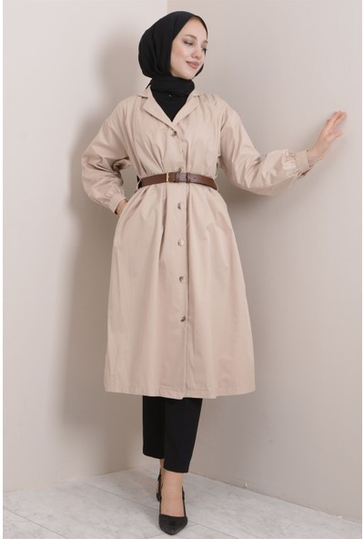 Koçin Butik Omzu Pileli Kemerli Trençkot