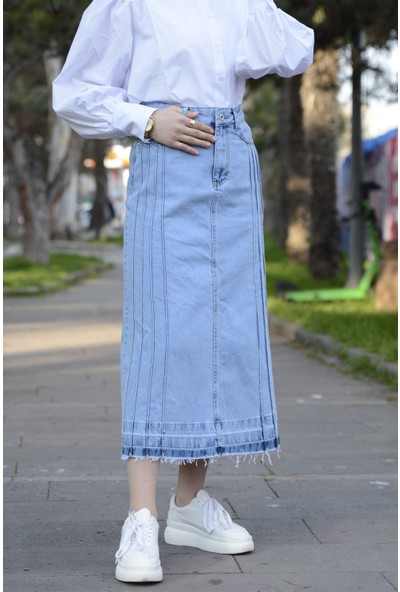 Koçin Butik Altı Püsküllü Çift Cepli Kot Etek