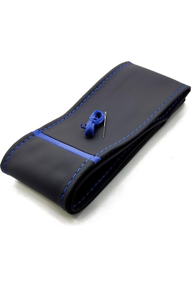 Gürler Oto Kılıf ve Aksesuar Dikmeli Direksiyon Kılıfı Mavi-Siyah Yüzüklü Model