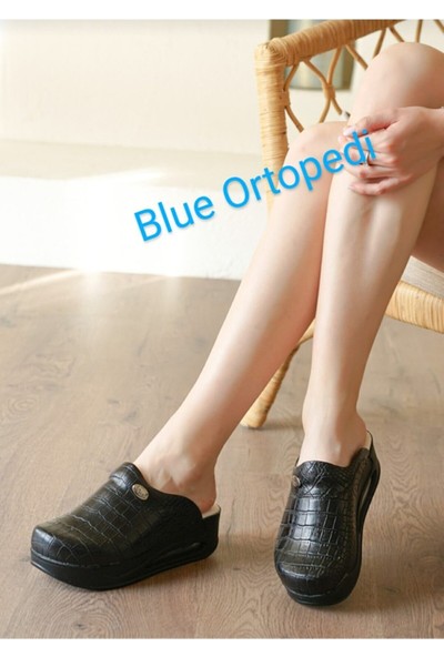 Blue Ortopedı Siyah Yılan Desenli Airmax Taban Sabo Terlik Blue Ortopedı Siyah Yılan Desenli Airmax Taban Sabo Terlik