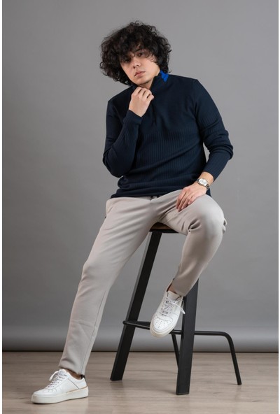 Akçaylar Fermuar Yaka Yarım Balıkçı Likralı Erkek Sweatshirt