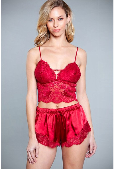 PinkPera Kadın Kırmızı Saten Şort Büstiyer Fantezi Takım PinkPera Kadın Kırmızı Saten Şort Büstiyer Fantezi Takım
